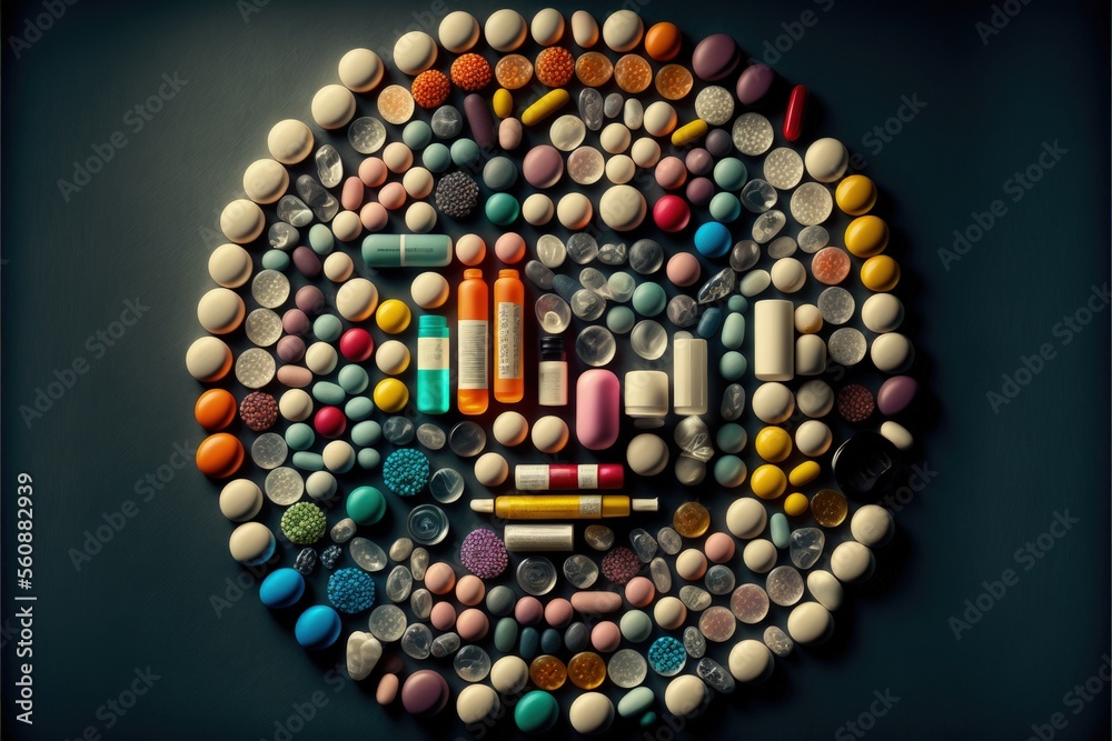 Medication and supplements pills drugs and capsules assortment ...