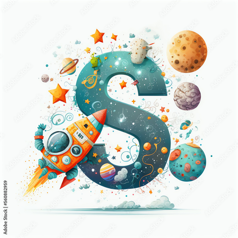 Cute letter S, Children's book, Space theme, Generative AI Stock ...