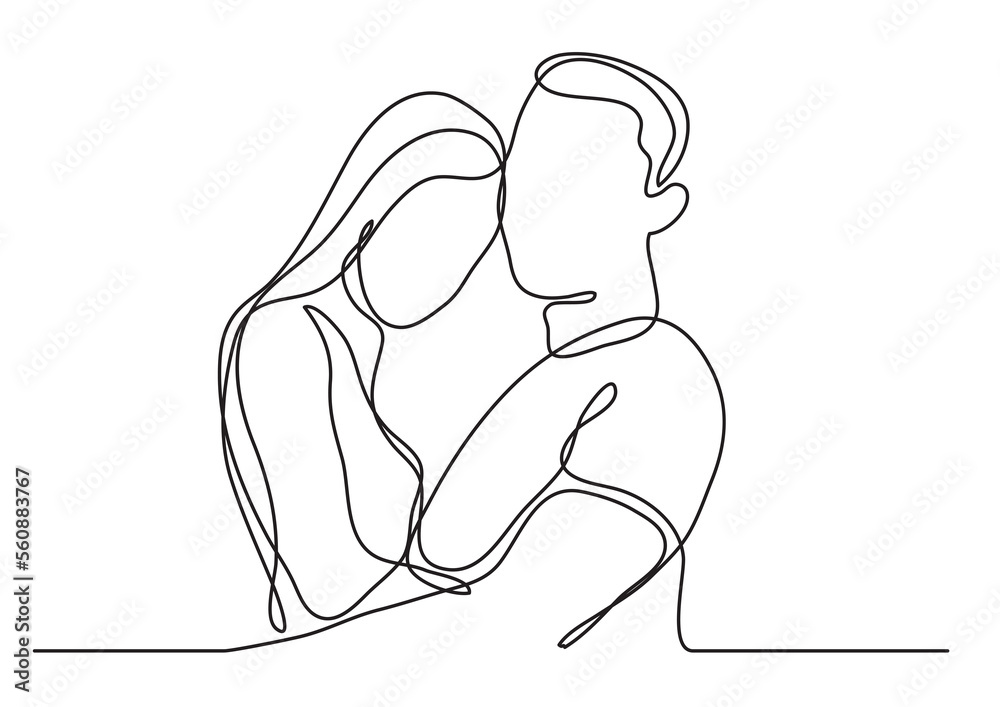 continuous line drawing loving couple embracing - PNG image with ...