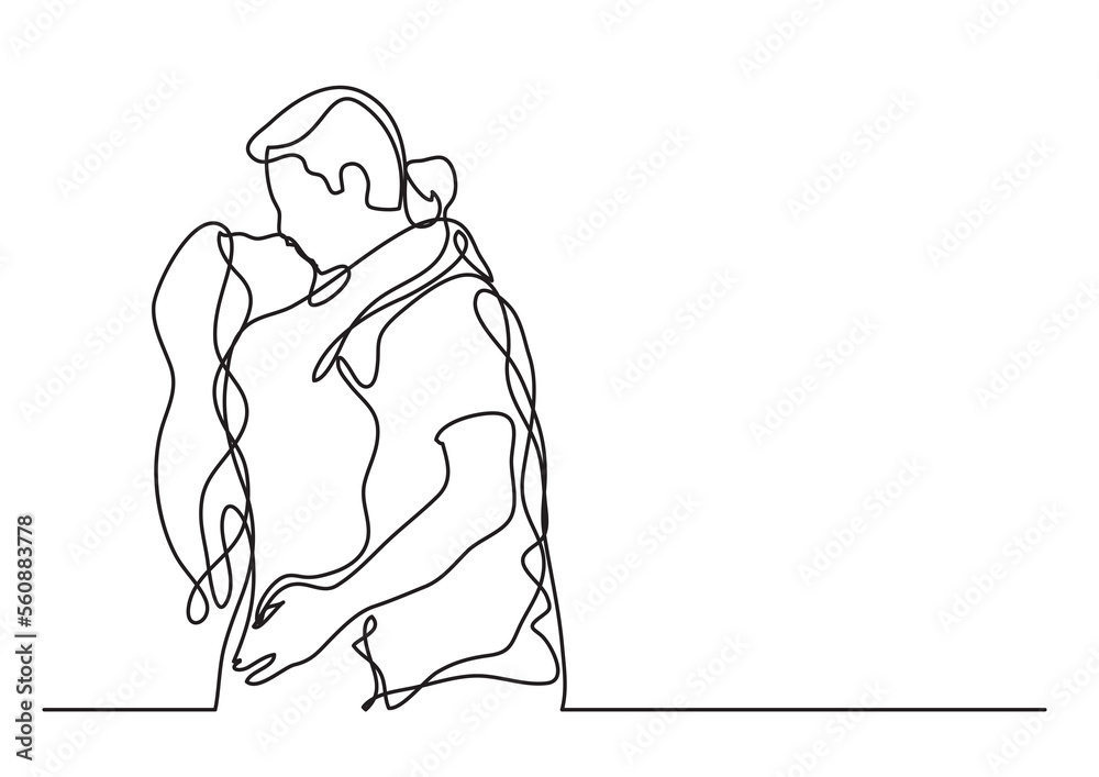 continuous line drawing loving couple embracing kissing - PNG image ...