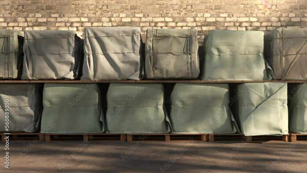 slow motion of Box Tarp crate logistic shipping in old factory shipping ...