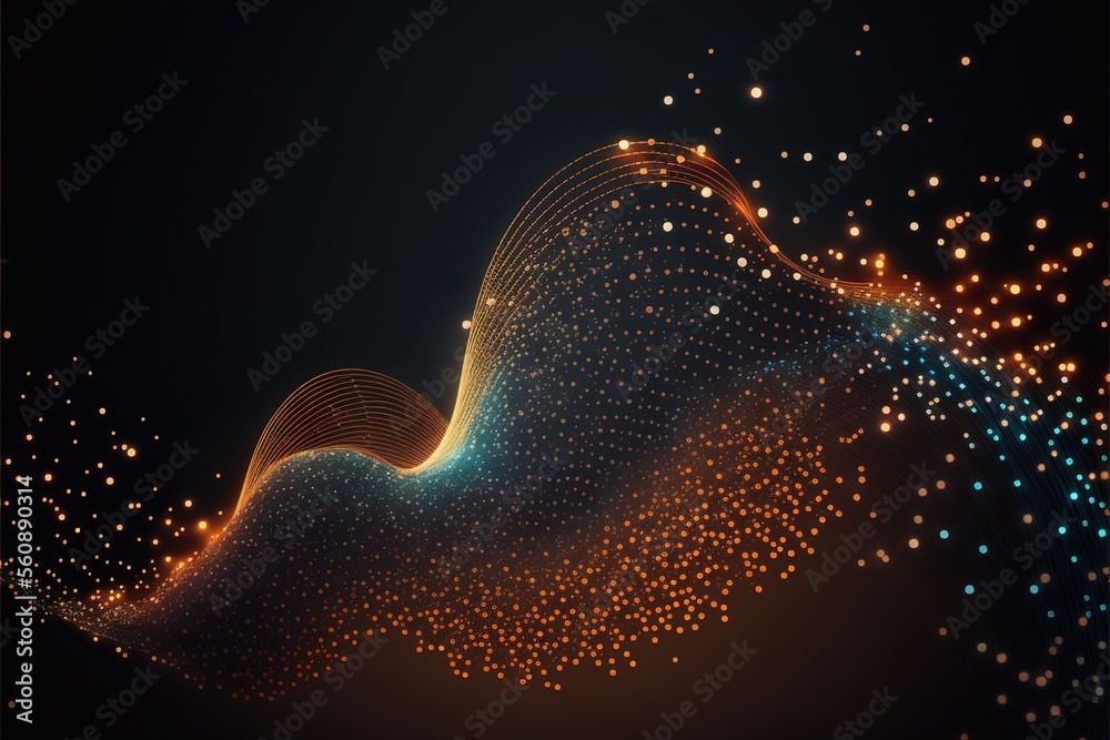 Connected glowing 3d grid, digitalization, wave, network created with ...