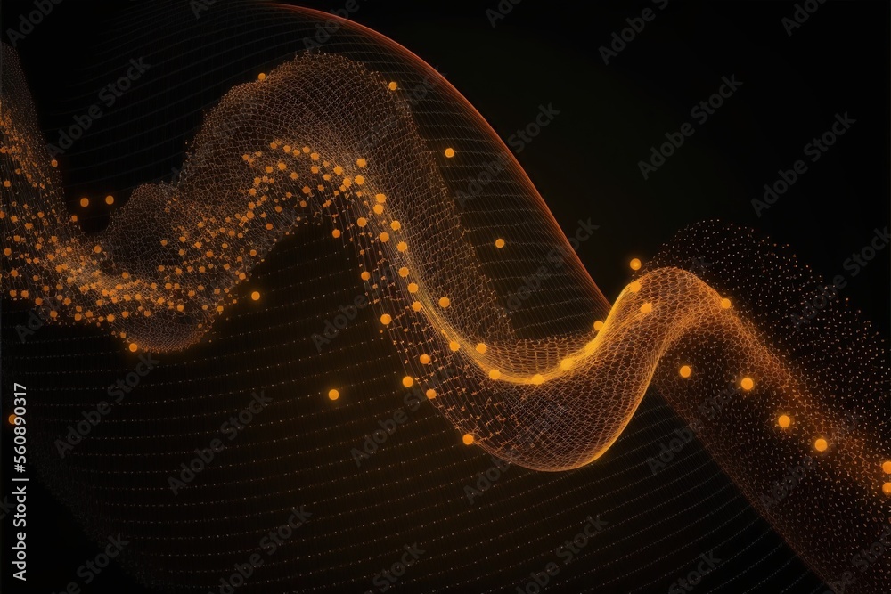 Connected glowing 3d grid, digitalization, wave, network created with ...