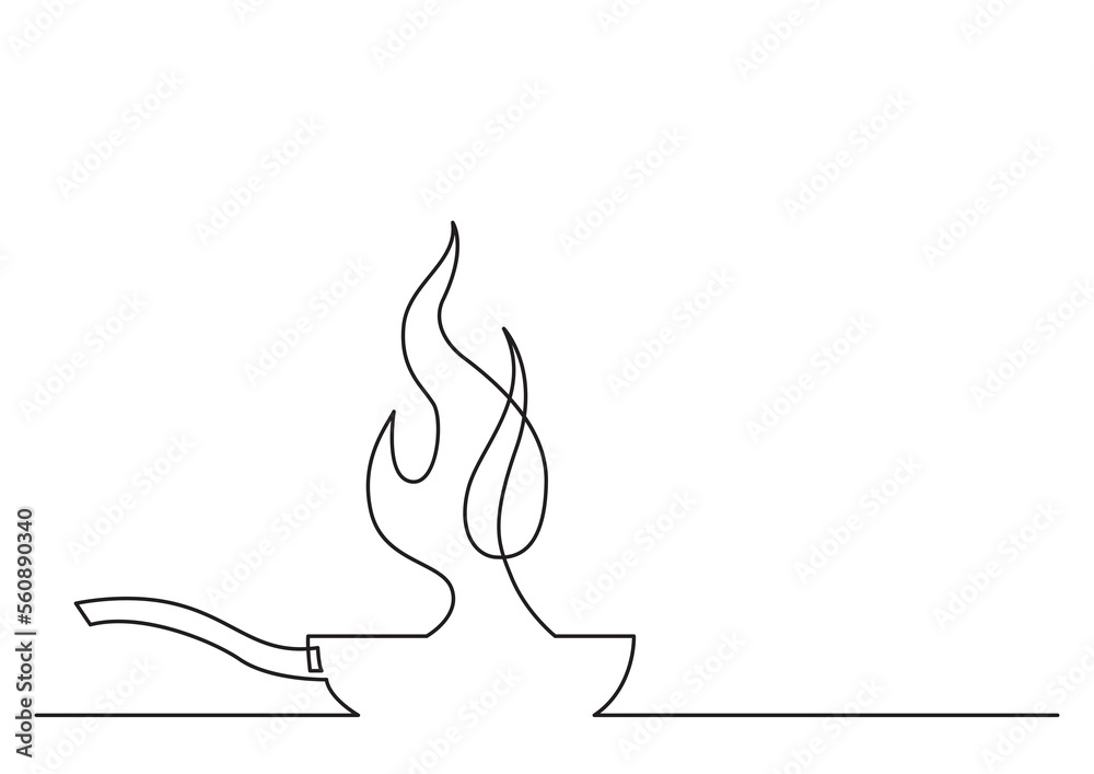 one line isolated vector object frying pan with fire - PNG image with ...