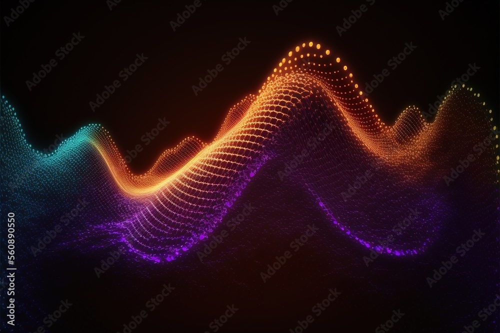 Connected glowing 3d grid, digitalization, wave, network created with ...