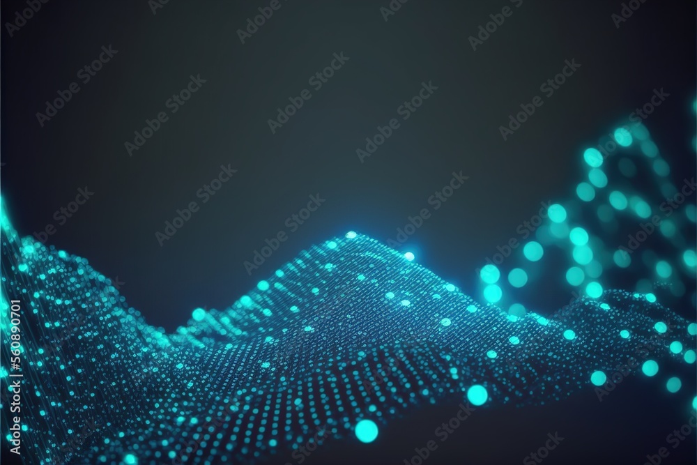 Connected glowing 3d grid, digitalization, wave, network created with ...