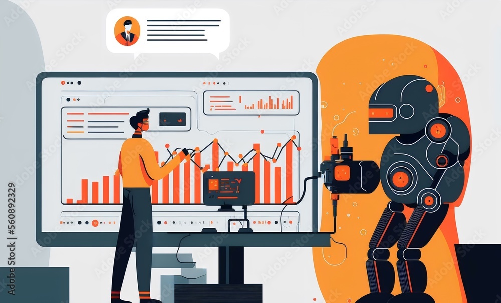 robot working alongside a human in a laboratory or factory setting ...