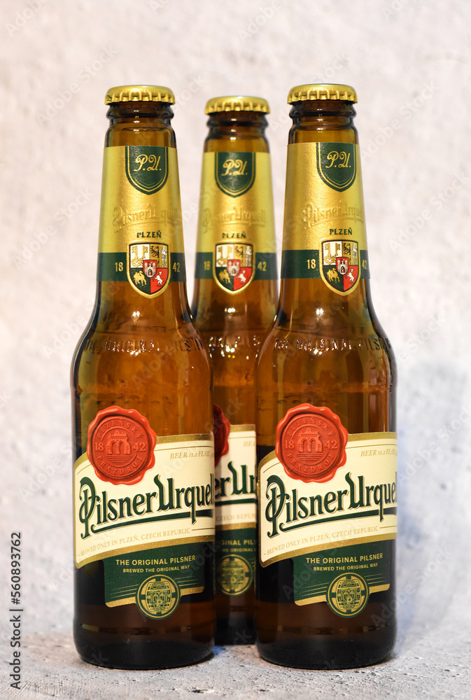 Bottles of Pilsner Urquell Beer Stock Photo | Adobe Stock