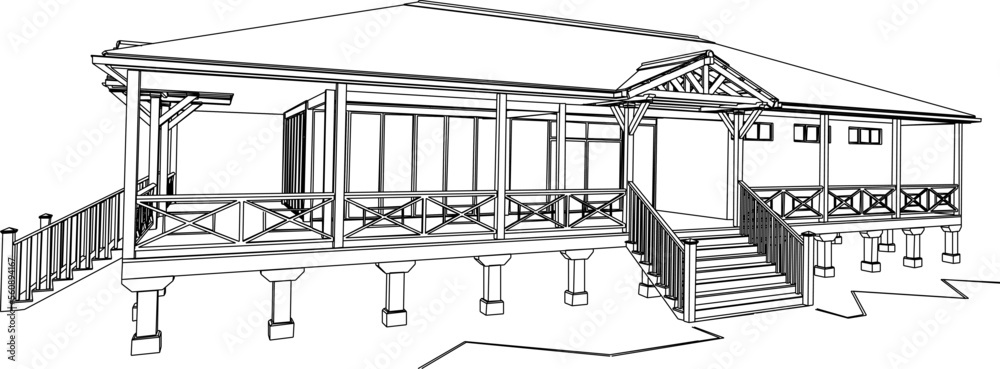 vector illustration sketch design traditional ethnic cafe perspective ...