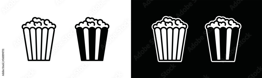 Popcorn icon vector. Popcorn icon with outline and flat style in black ...