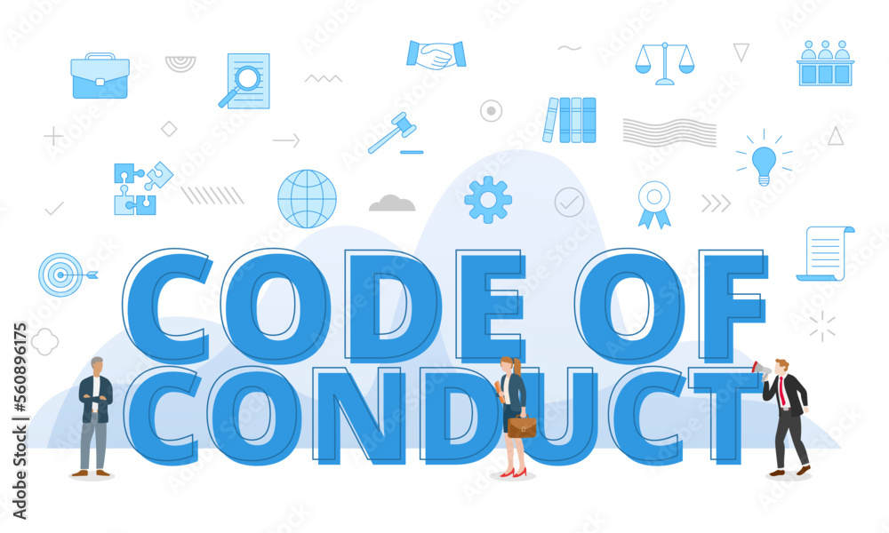 code of conduct concept with big words and people surrounded by related ...