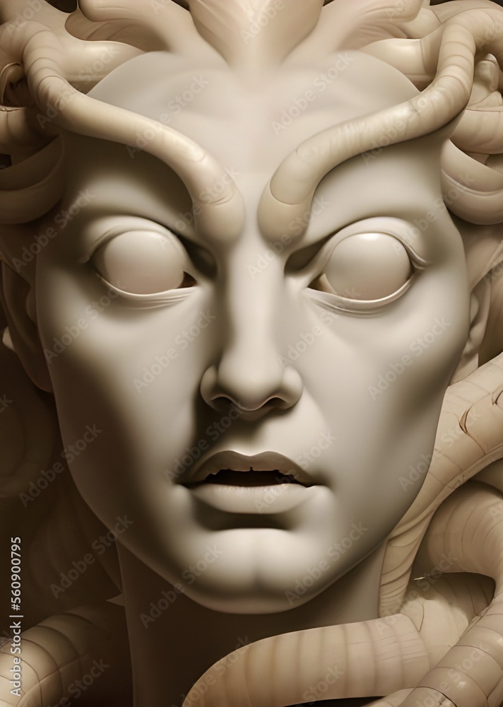 Generative AI image featuring a white marble bust of Medusa, otherwise ...