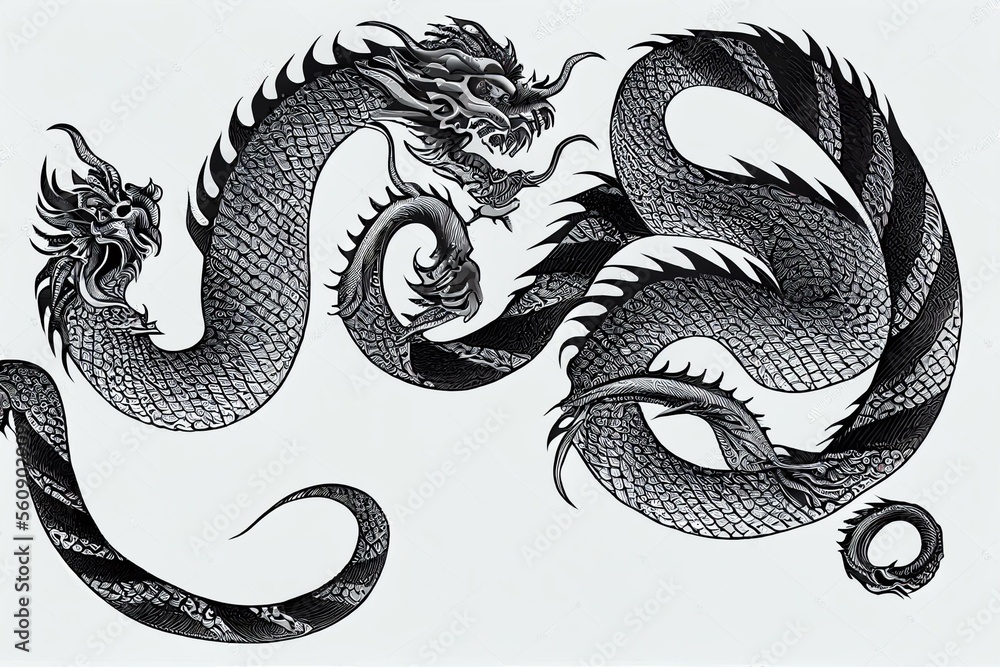 Traditional Japanese dragon with cherry blossom and wave for tattoo ...