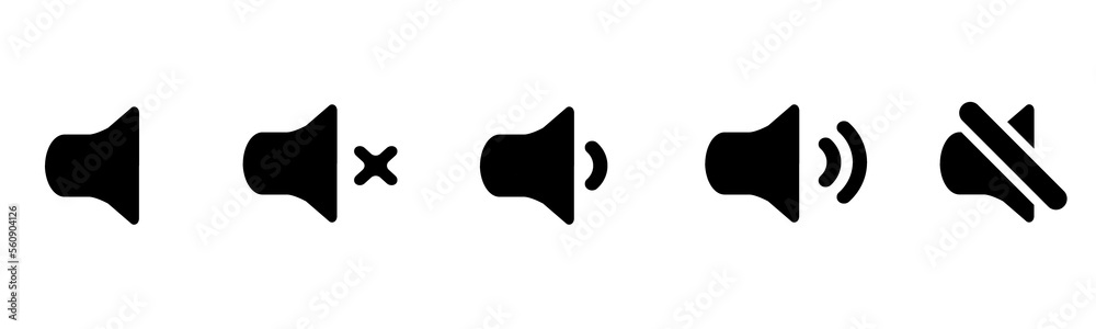 Sound volume set of icons. Vector isolated black audio icons or symbols ...