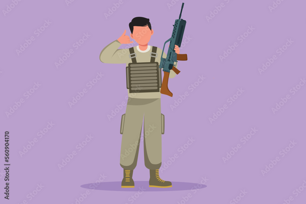 Character flat drawing of gallant male soldiers or army standing with ...