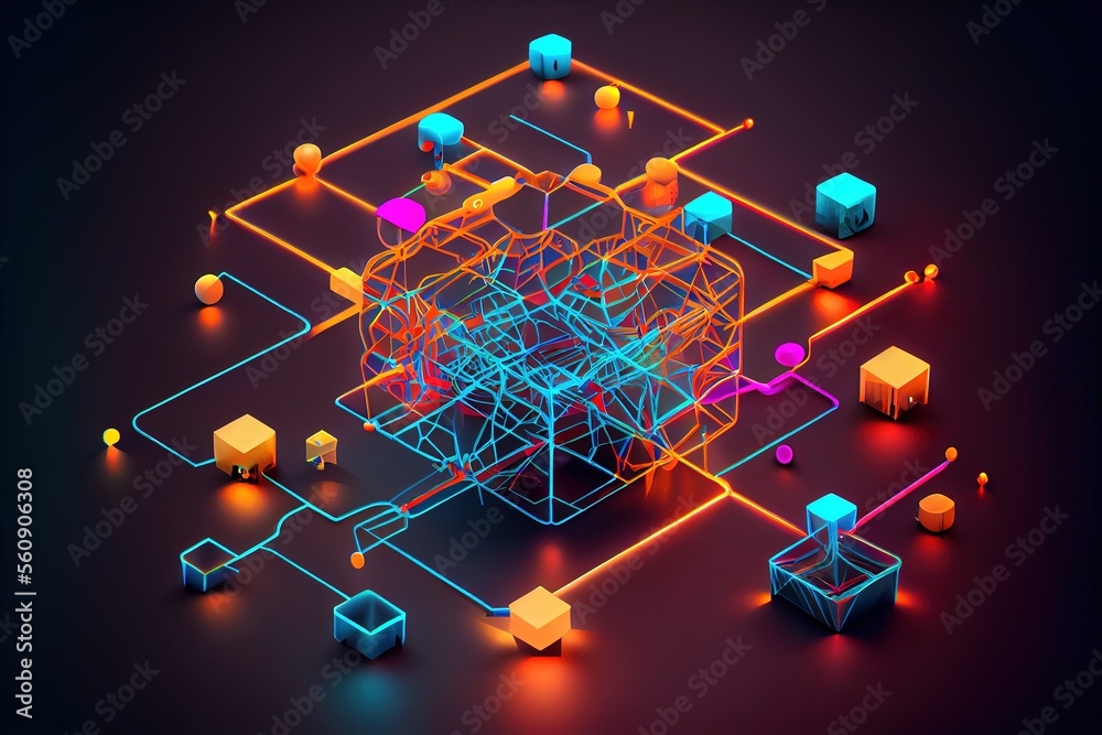 digital colorful flow chart management prozess connected lab created with generative ai ...