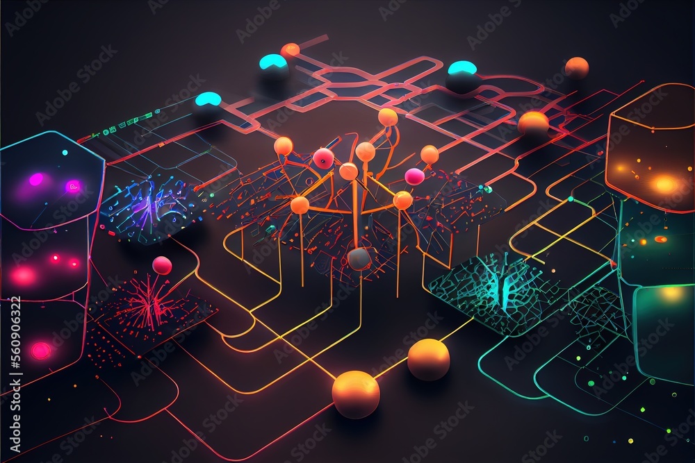 digital colorful flow chart management prozess connected lab created with generative ai ...