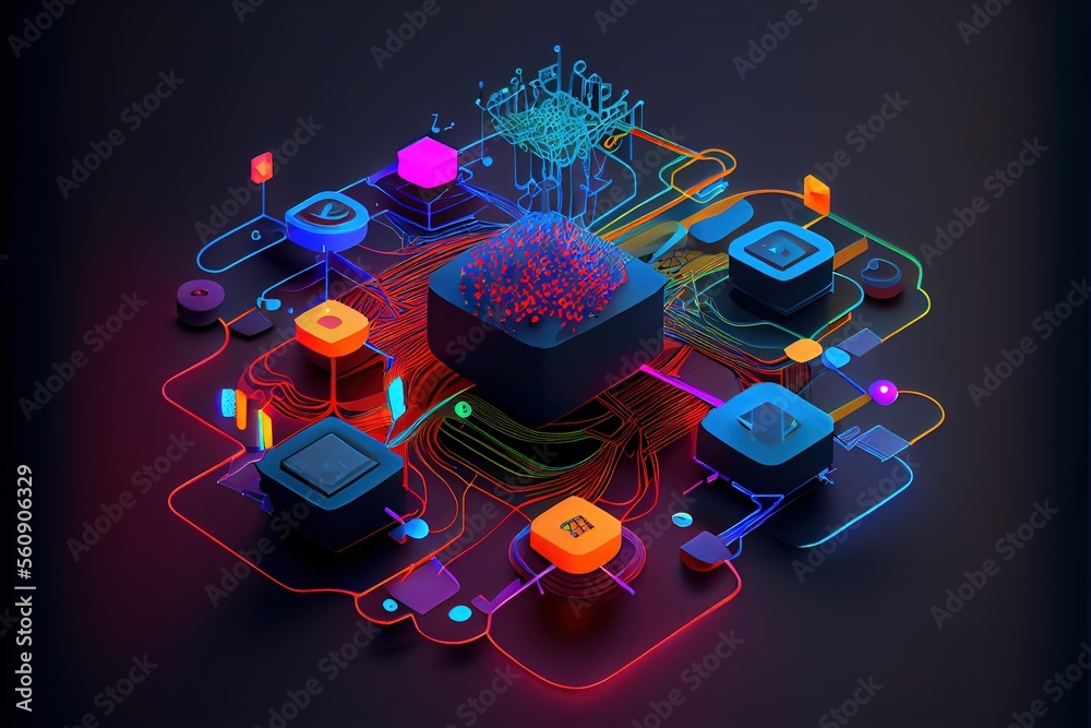 digital colorful flow chart management prozess connected lab created with generative ai ...