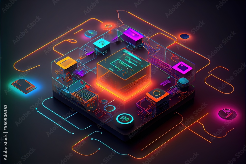 digital colorful flow chart management prozess connected lab created with generative ai ...