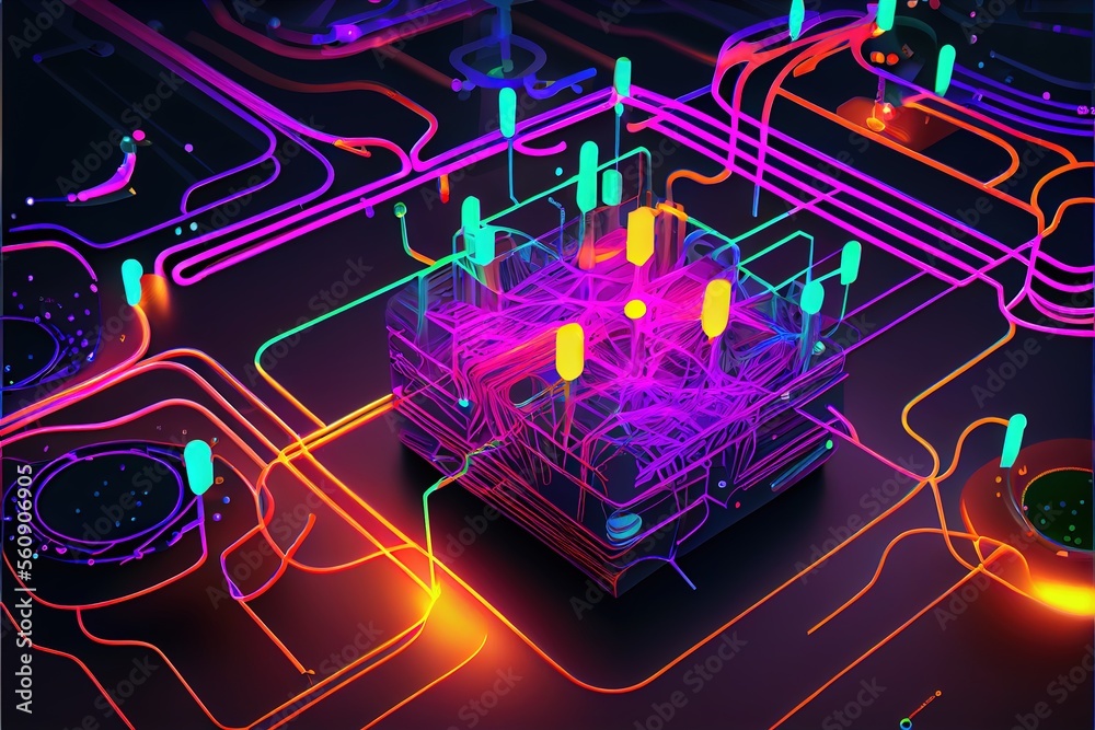 digital colorful flow chart management prozess connected lab created with generative ai ...