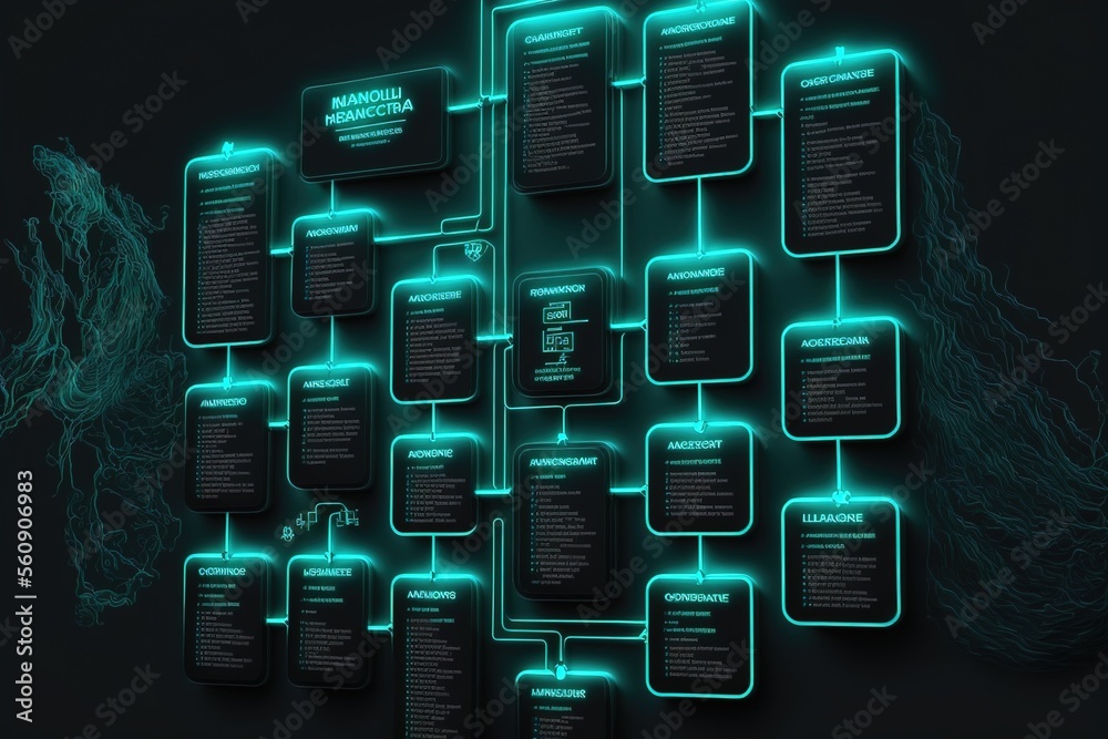 digital colorful flow chart management prozess connected lab created with generative ai ...