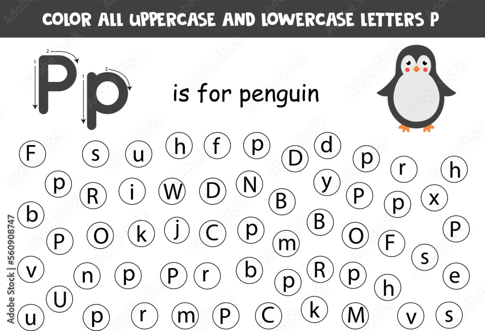 Dot all letters P. Educational worksheet for learning alphabet. Stock ...