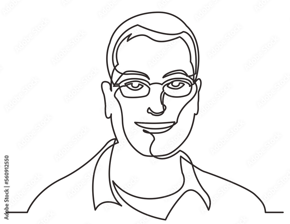 continuous line drawing smiling positive guy in glasses - PNG image ...