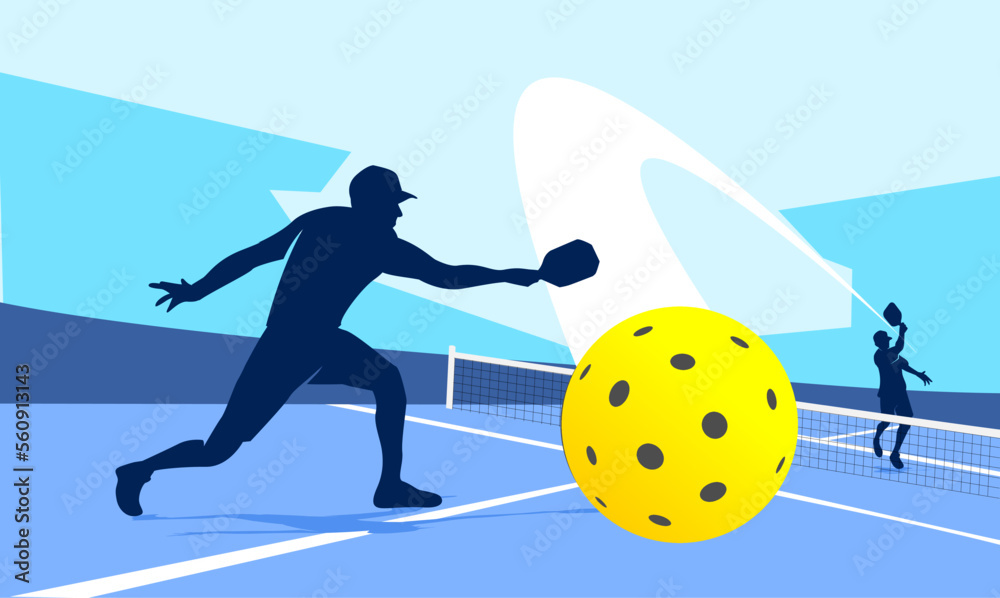 Great editable vector file flat illustration of pickleball playing ...