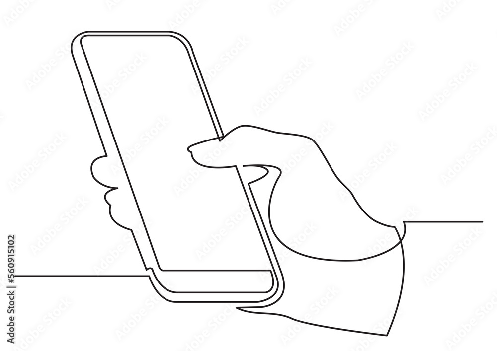 continuous line isolated vector object hand using modern mobile phone 2 ...