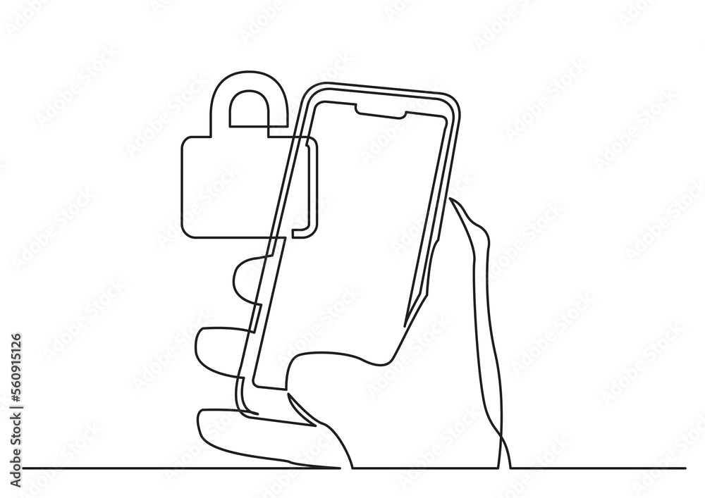 continuous line isolated vector object hand with modern cell phone ...