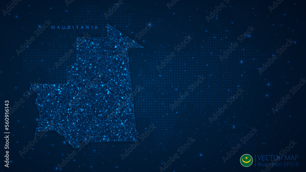Map of Mauritania modern design with polygonal shapes on dark blue ...