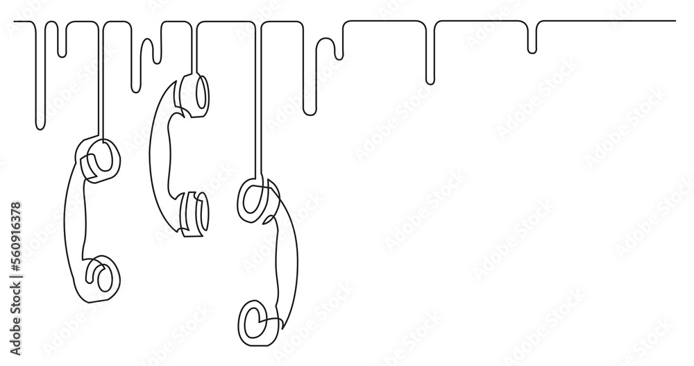 one line drawing of three hanging phone receivers with copy space - PNG ...