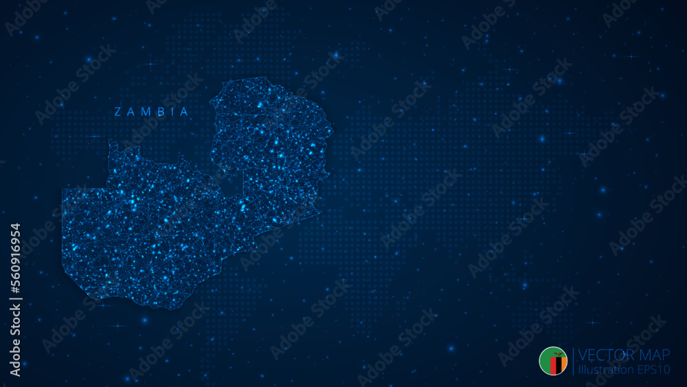 Map of Zambia modern design with polygonal shapes on dark blue ...