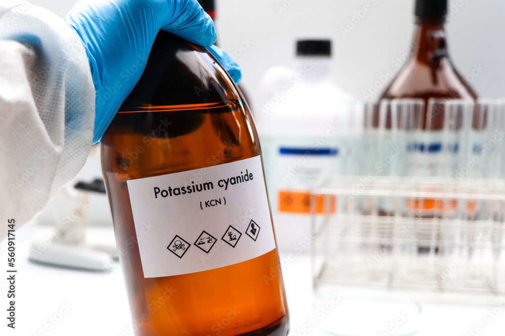potassium cyanide in bottle , chemical in the laboratory and industry ...