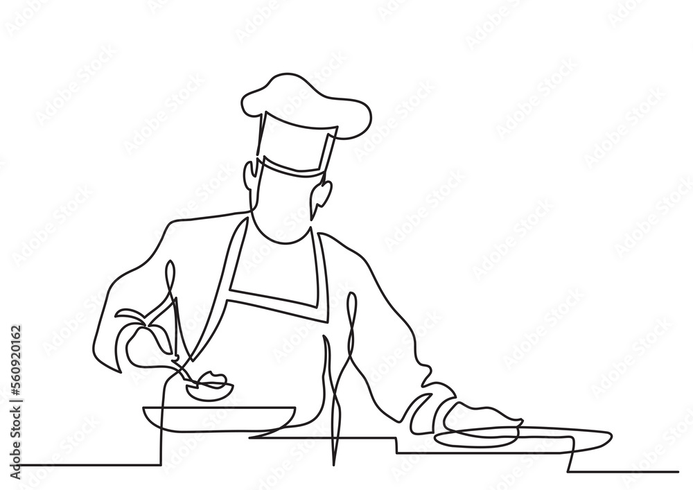 continuous line drawing chef preparing food - PNG image with ...