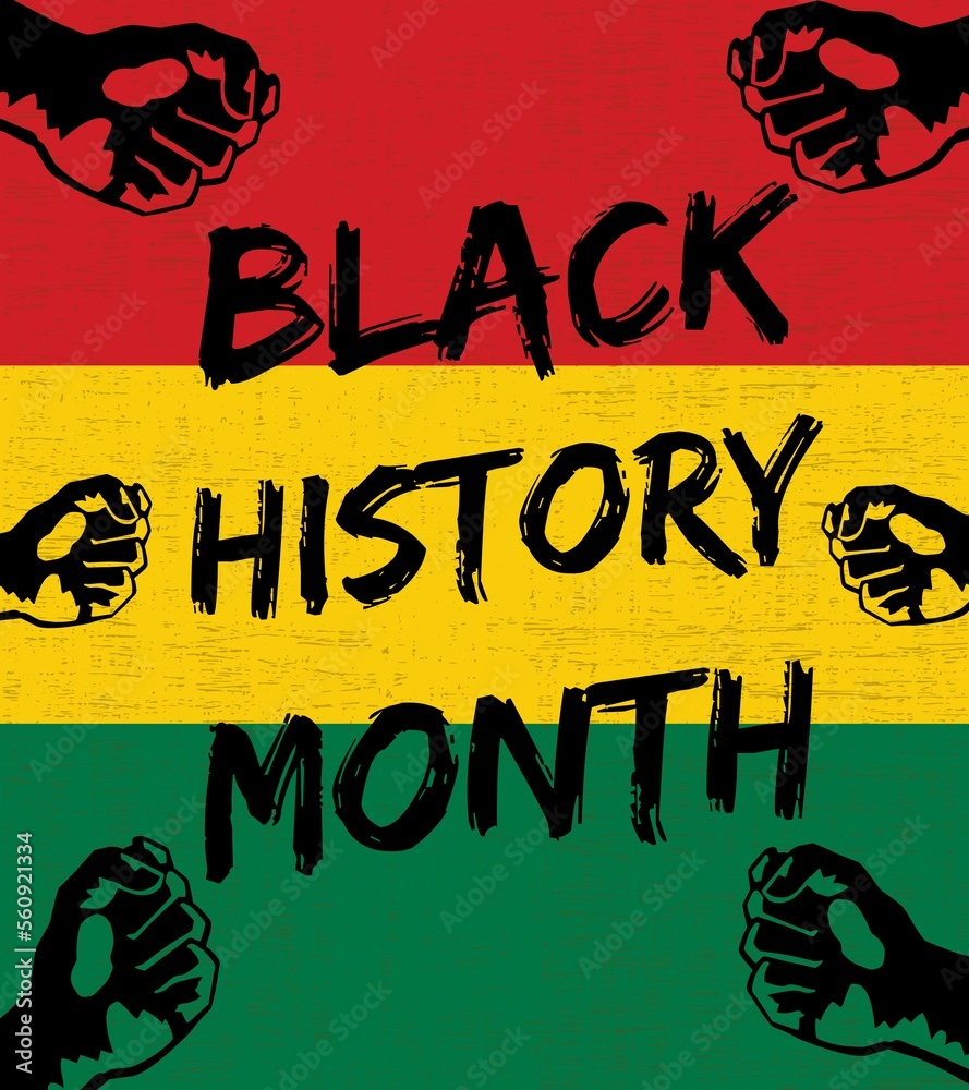 Black History Month design poster with African flag and rise hands ...
