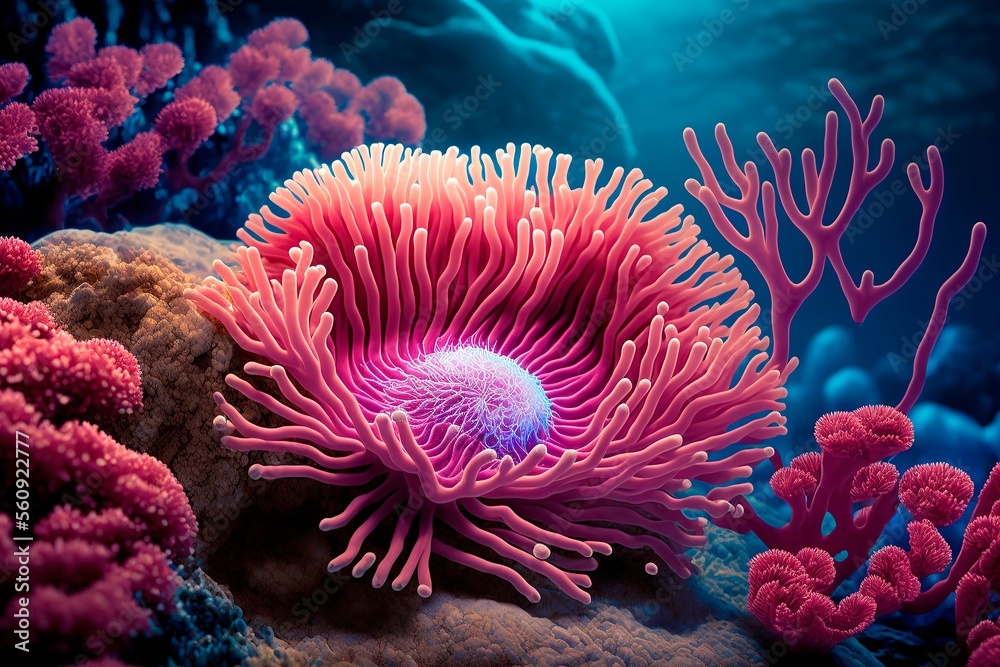 corals of marine aquarium. Flower sea living coral and reef color under ...