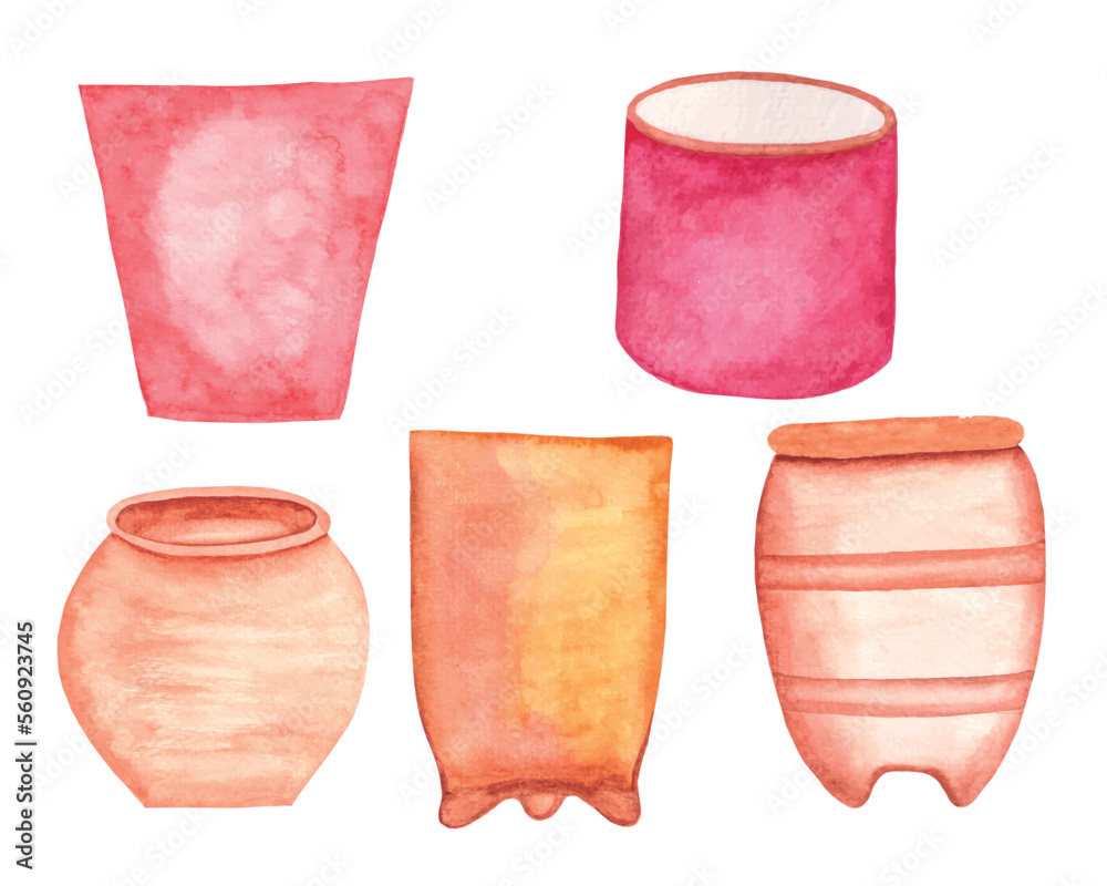 Watercolor plant pot Clipart, Hand Drawn Clay Pot, Garden Pot ...