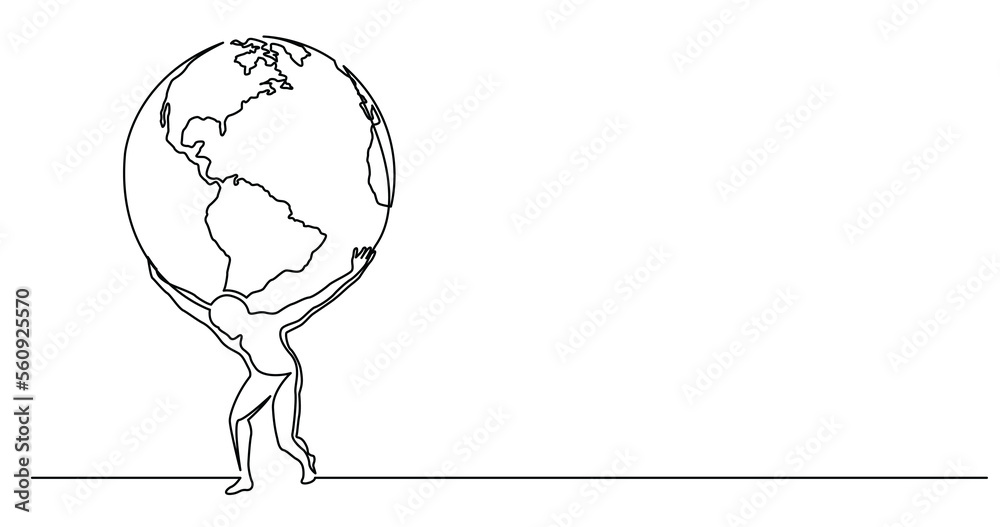 continuous line drawing of man holding the world on his shoulders - PNG ...