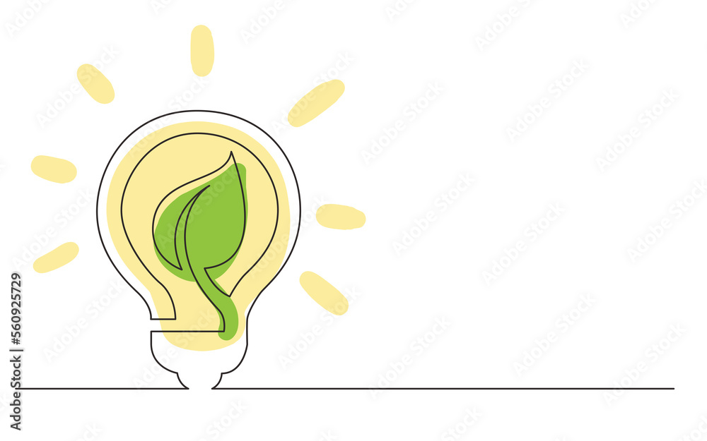 continuous line drawing renewal energy electric light bulb colored ...