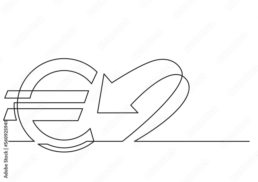 one line isolated vector object euro sign with arrow - PNG image with ...