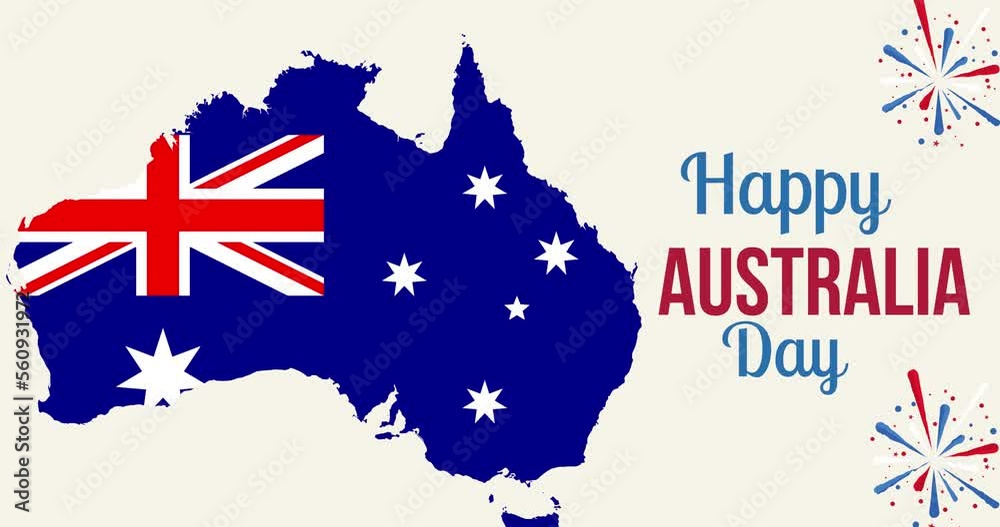 Happy Australia day lettering. Map of Australia with flag. 26 January ...