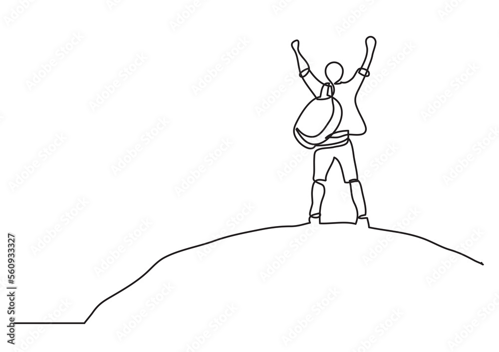 one line drawing man on the top of the world - PNG image with ...