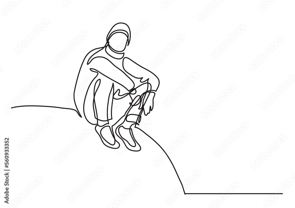 one line drawing traveler sitting on hill - PNG image with transparent ...