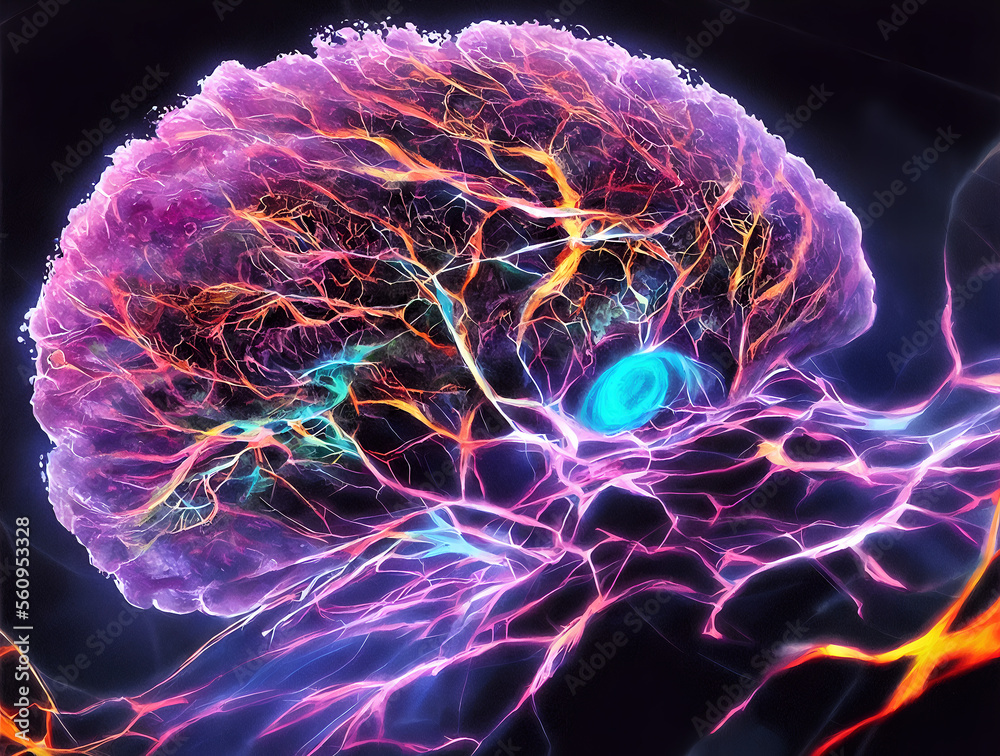 Synapses transmitting and producing a storm. Powerful fantasy ...