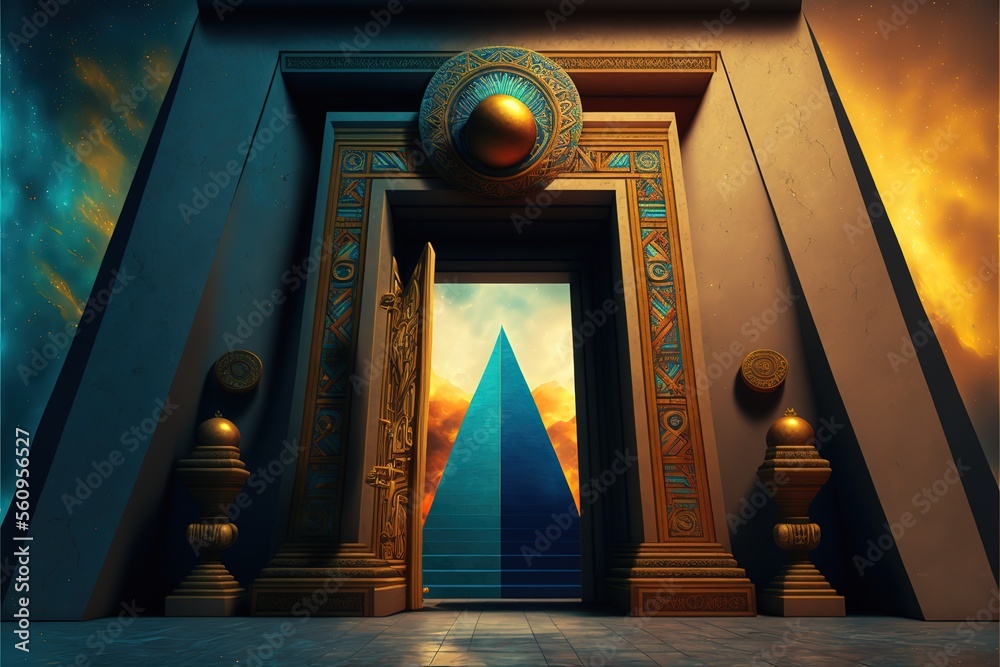 Blue triangle in center of square gate with symbols Al Stock ...