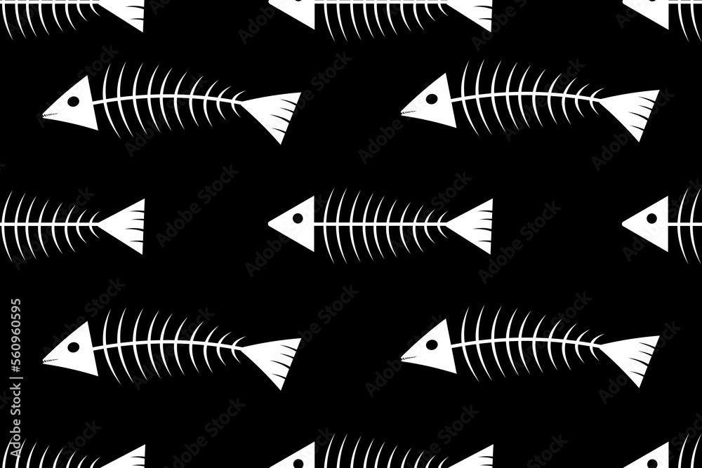 Seamless pattern with a fish skeleton. Minimalist print design for ...