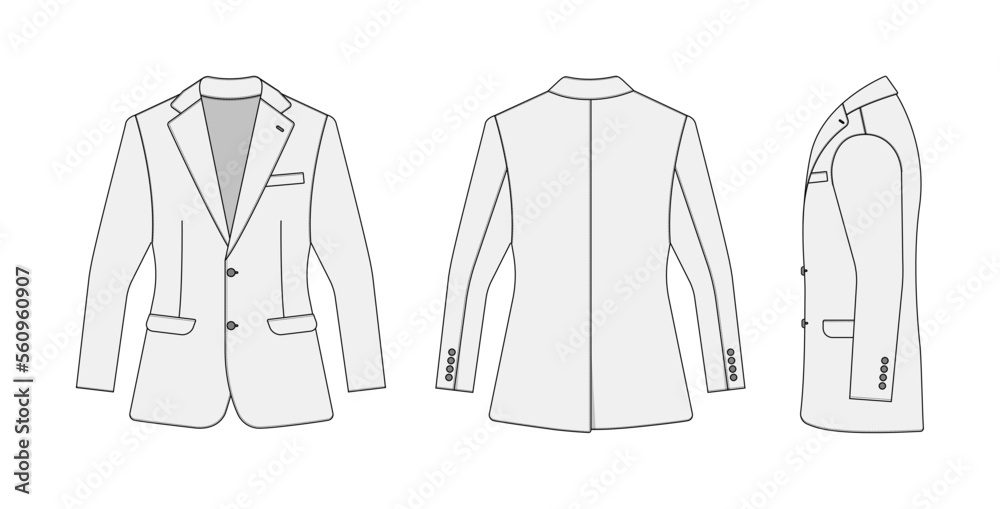 Suit jacket vector template illustration ( with side view) | white ...