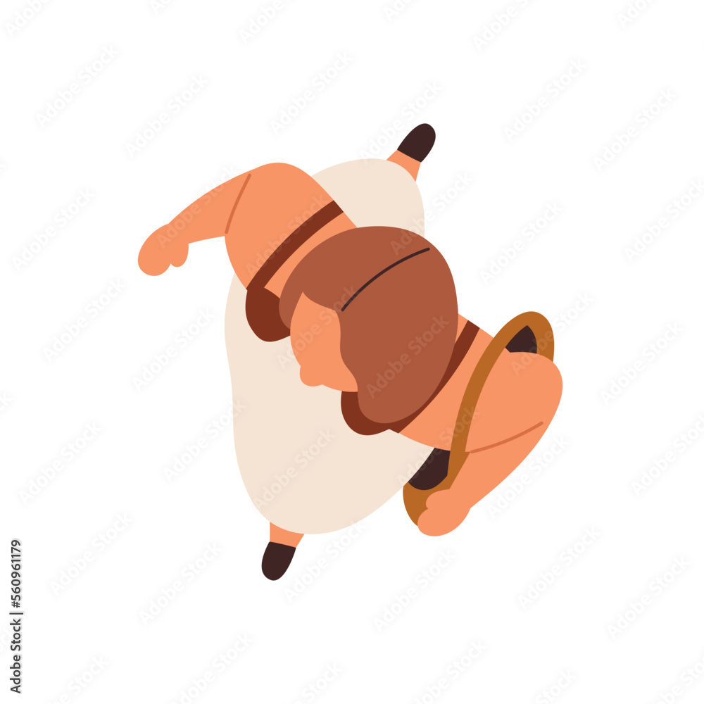 Woman overhead, above top view. Female character going, walking ...