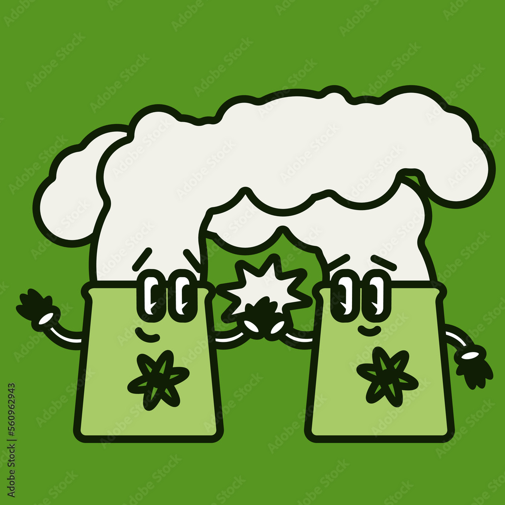 Nuclear power station retro vintage style vector illustration isolated ...